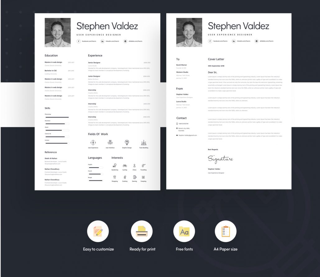 Free Sketch & PSD Resume Template | PSDboom | Free CV/Resume Templates